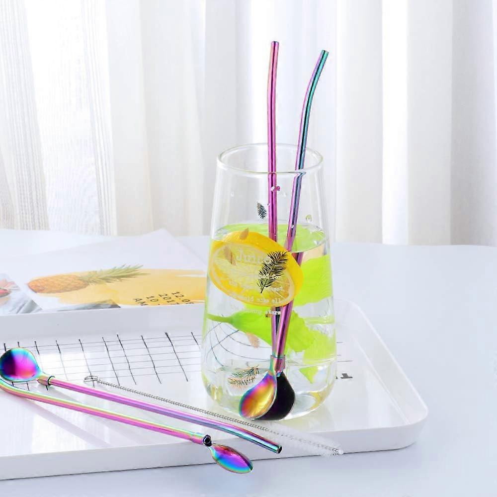 Stainless Steel Straws with Colorful Spoons | Fruugo UK