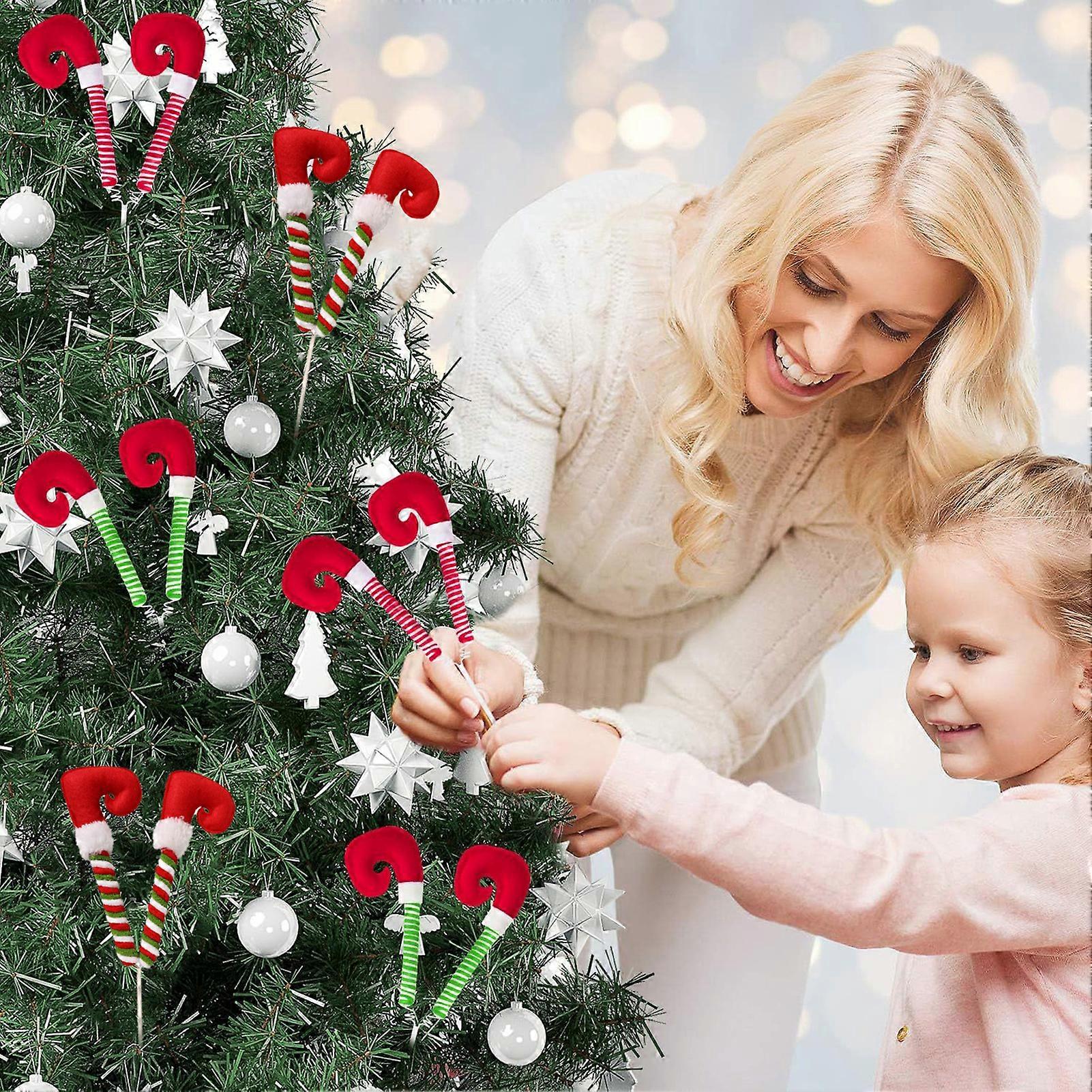 6Pcs Christmas Elf Leg Picks Xmas Tree Ornaments Plush Stuffed Striped ...