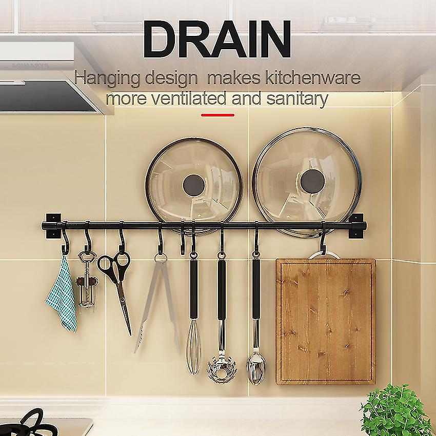 Kitchen Hanging Rack With Hooks Wall Mounted Holder Space Aluminum ...