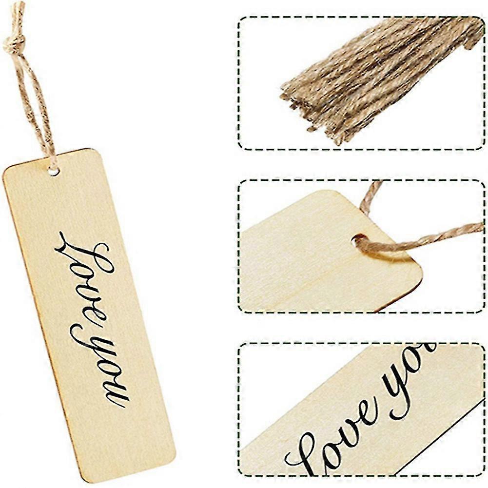 100pcs Wooden Diy Bookmark Blank Bookmarks With Ropes Wooden Book ...