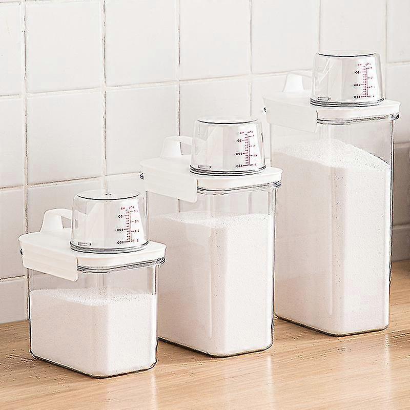 1-2l Laundry Powder Storage Box Plastic Bucket With Lid Home Organizer ...