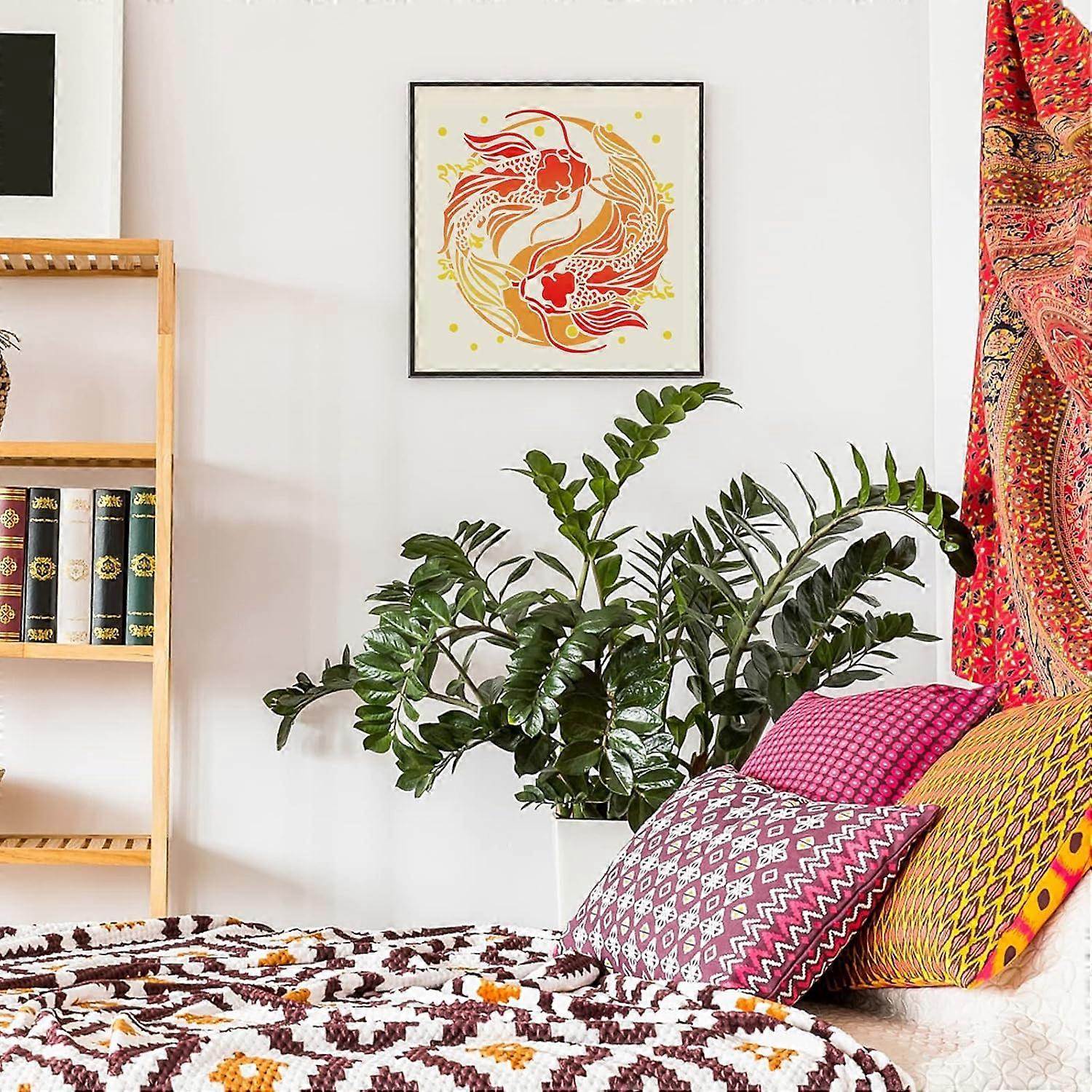 Koi Stencil 11.8x11.8 inch Yin Yang Koi Fish Drawing Painting Stencils ...