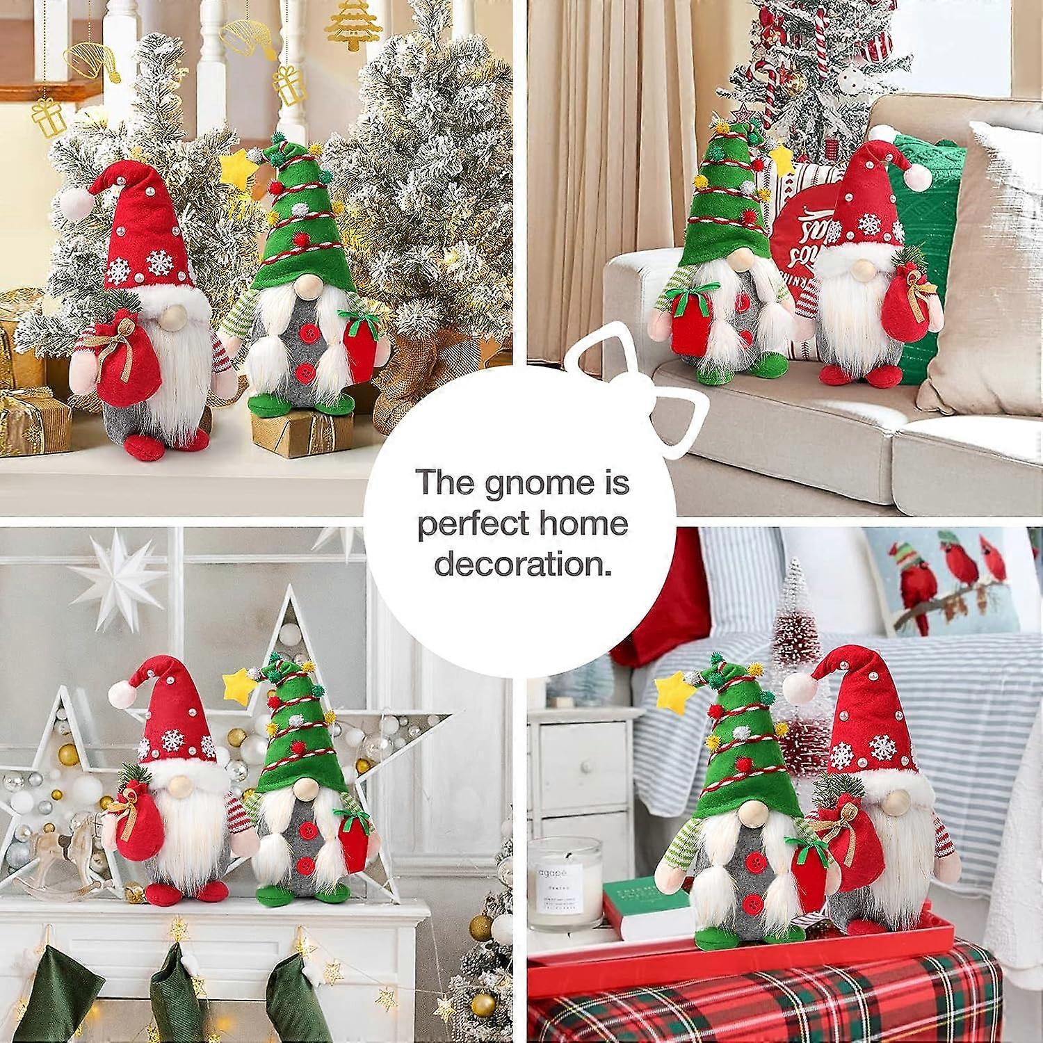 2PCS Christmas Gnome Plush Decorations, Red Handmade - Christmas Elf ...