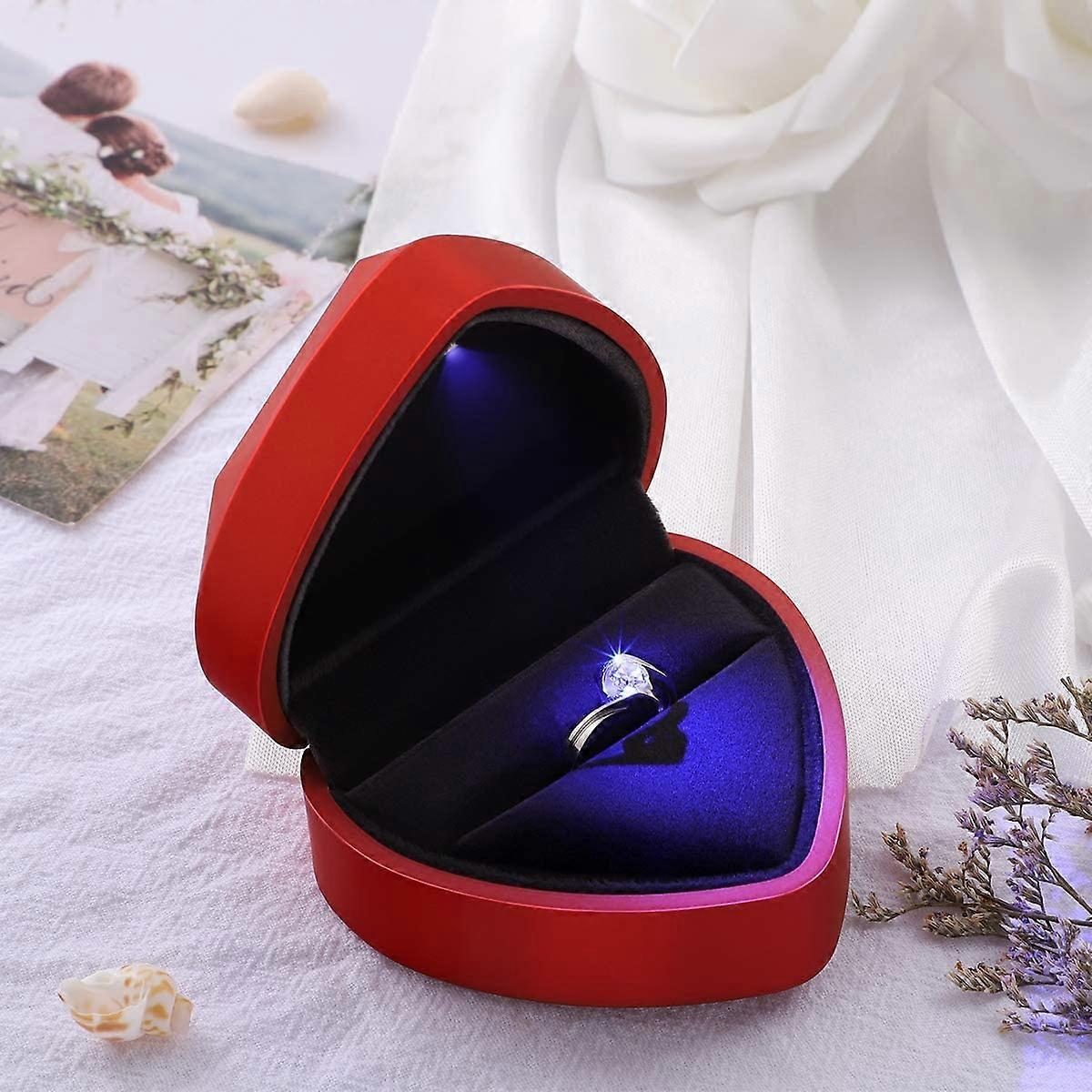 LED Lighted Heart Shape Storage Proposal Ring Box Case Container for ...