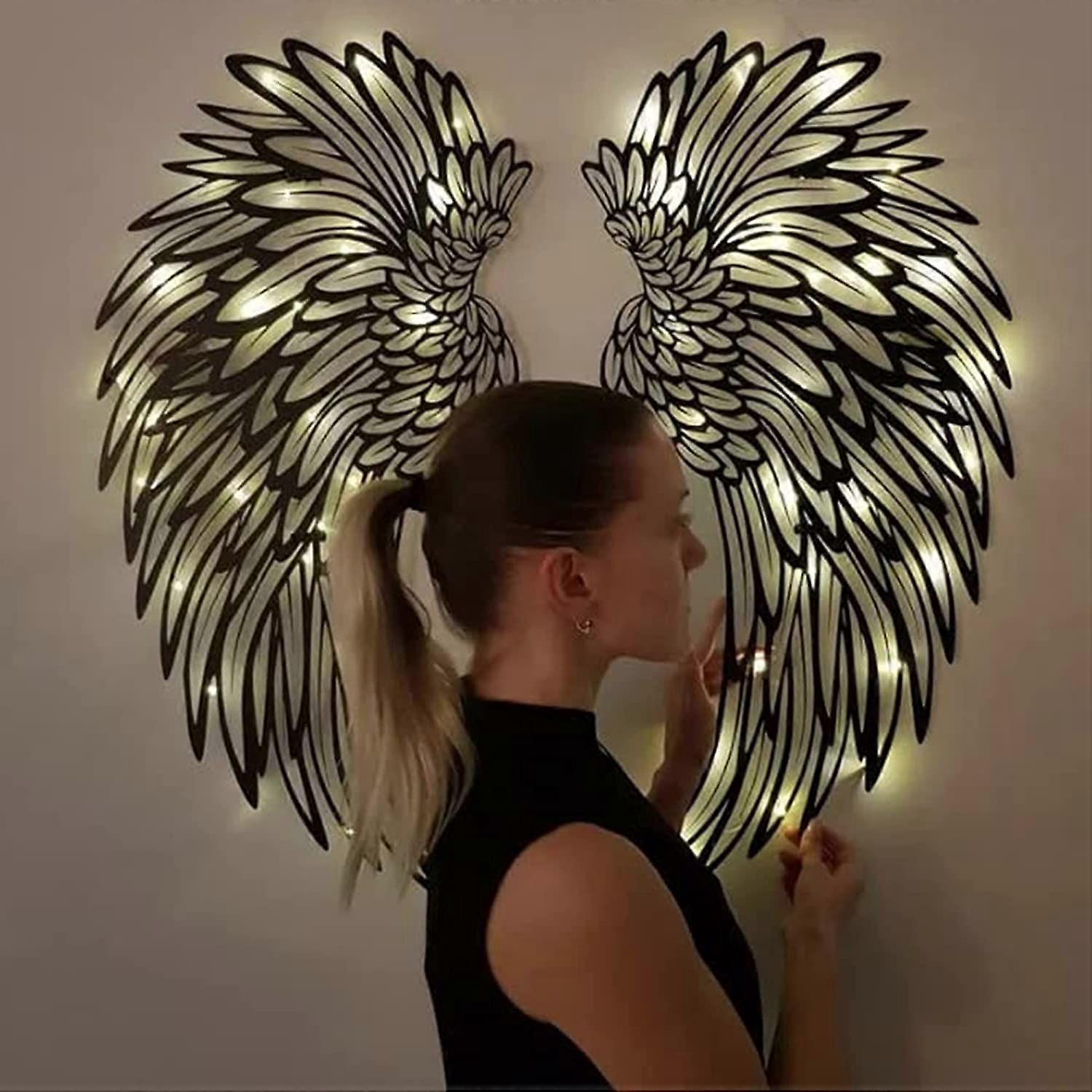 Metal Angel Wings Wall Decor, LED Angel Wings Wall Sculpture, Glowing ...