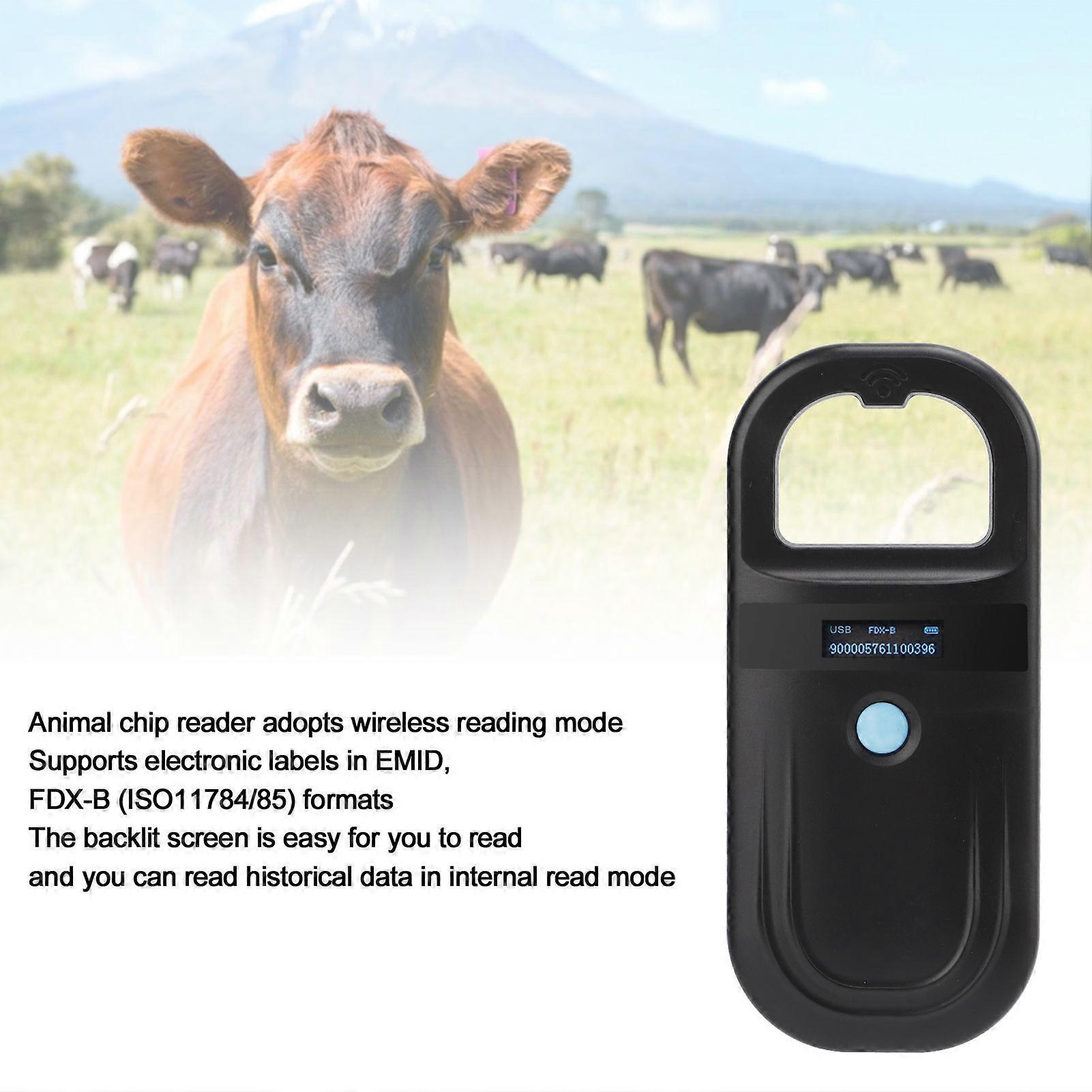 Black Pet Microchip Scanner 134.2Khz Animal Handheld Reader Pet Tag ...