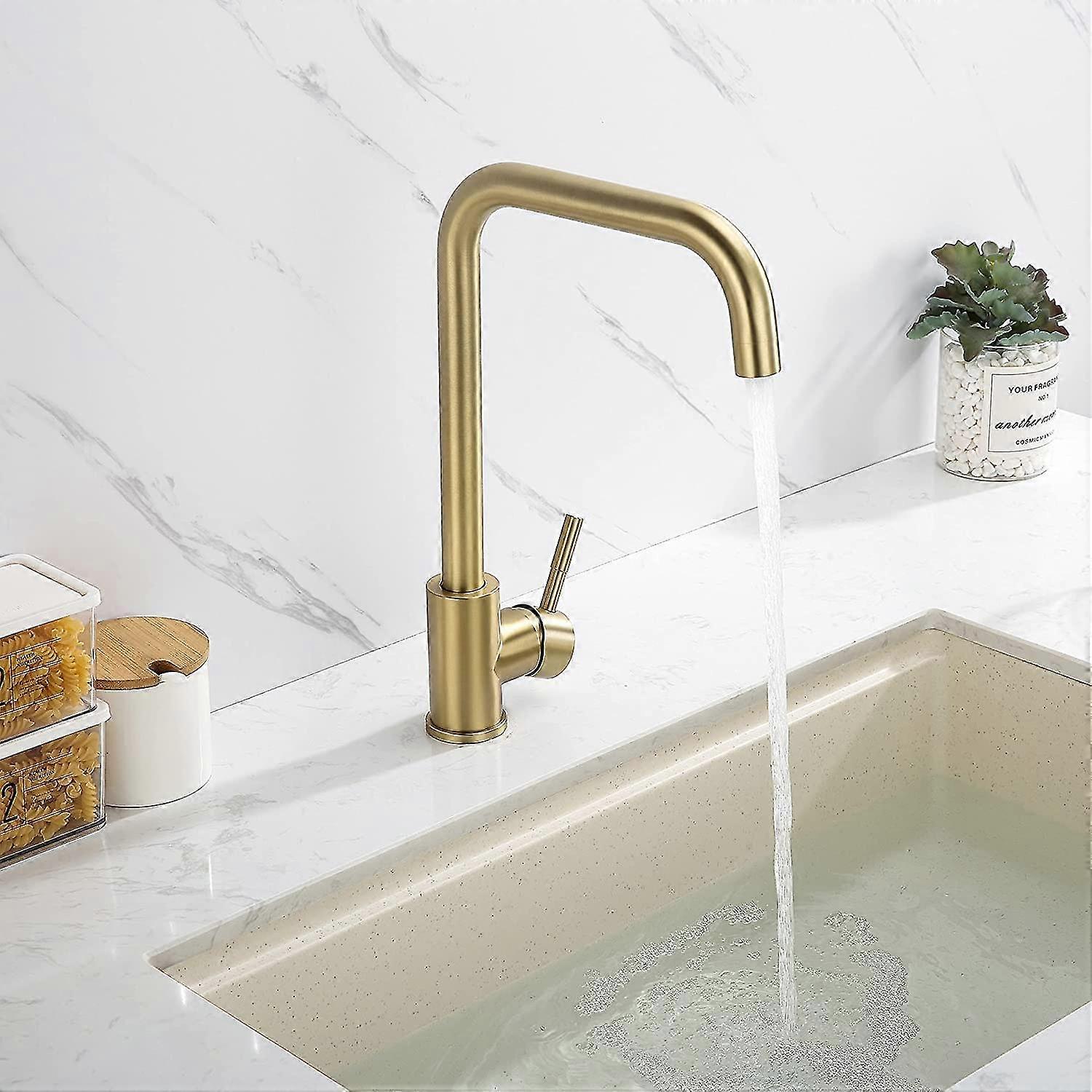 Brushed Gold Kitchen 7-shape, 360 Rotatable Sink Mixer Tap With ...