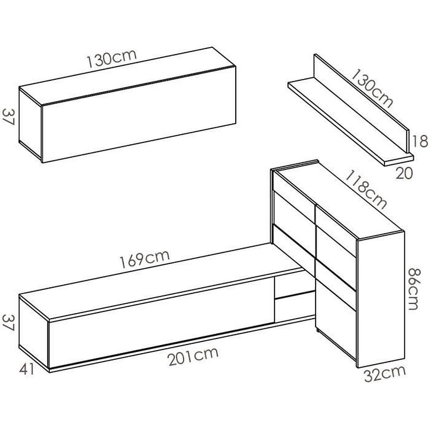Living room furniture set with LED display unit - Oak and White - 260 x ...