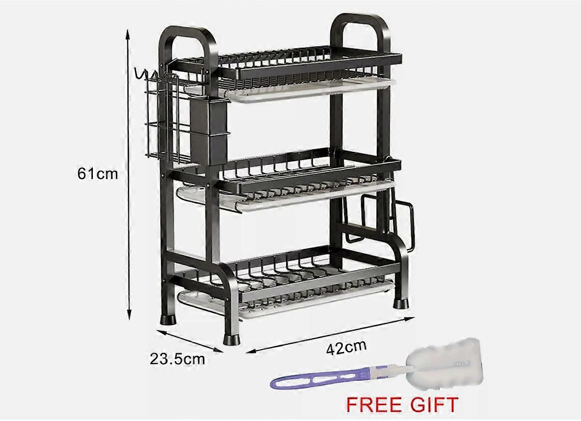 3 Tier Dish Drainer Rack with Drip Tray Cutlery Holder Plate Rack ...
