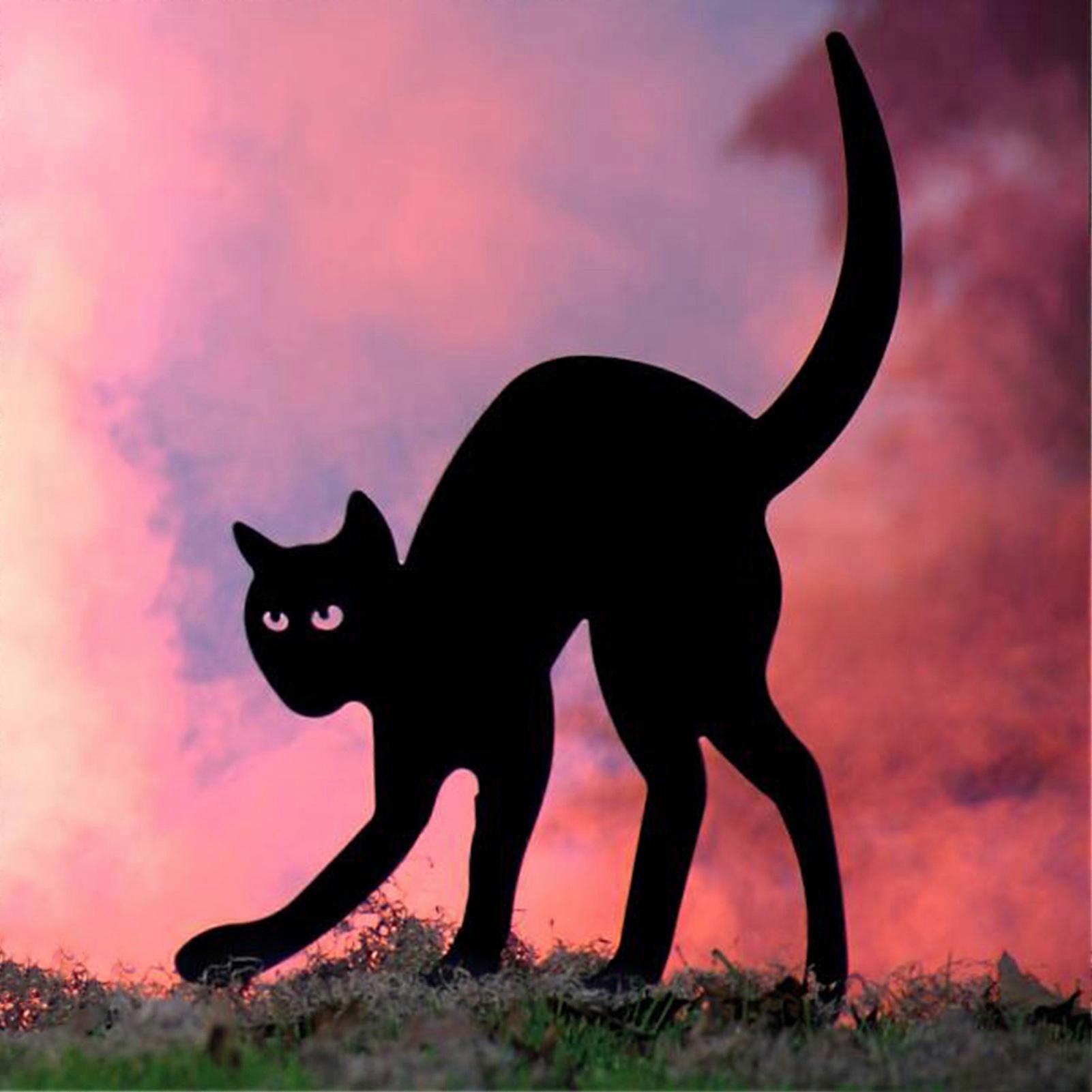 Halloween Metal Yard Sign Black Pumpkin Witch Bat Cat Ghost Silhouette ...