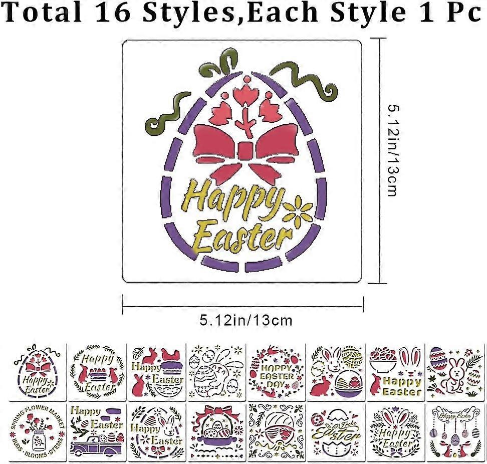 16Pcs Happy Easter Stencils 13x13cm Easter Eggs Rabbit Template Bunny Hens Spring Theme Stencils ...