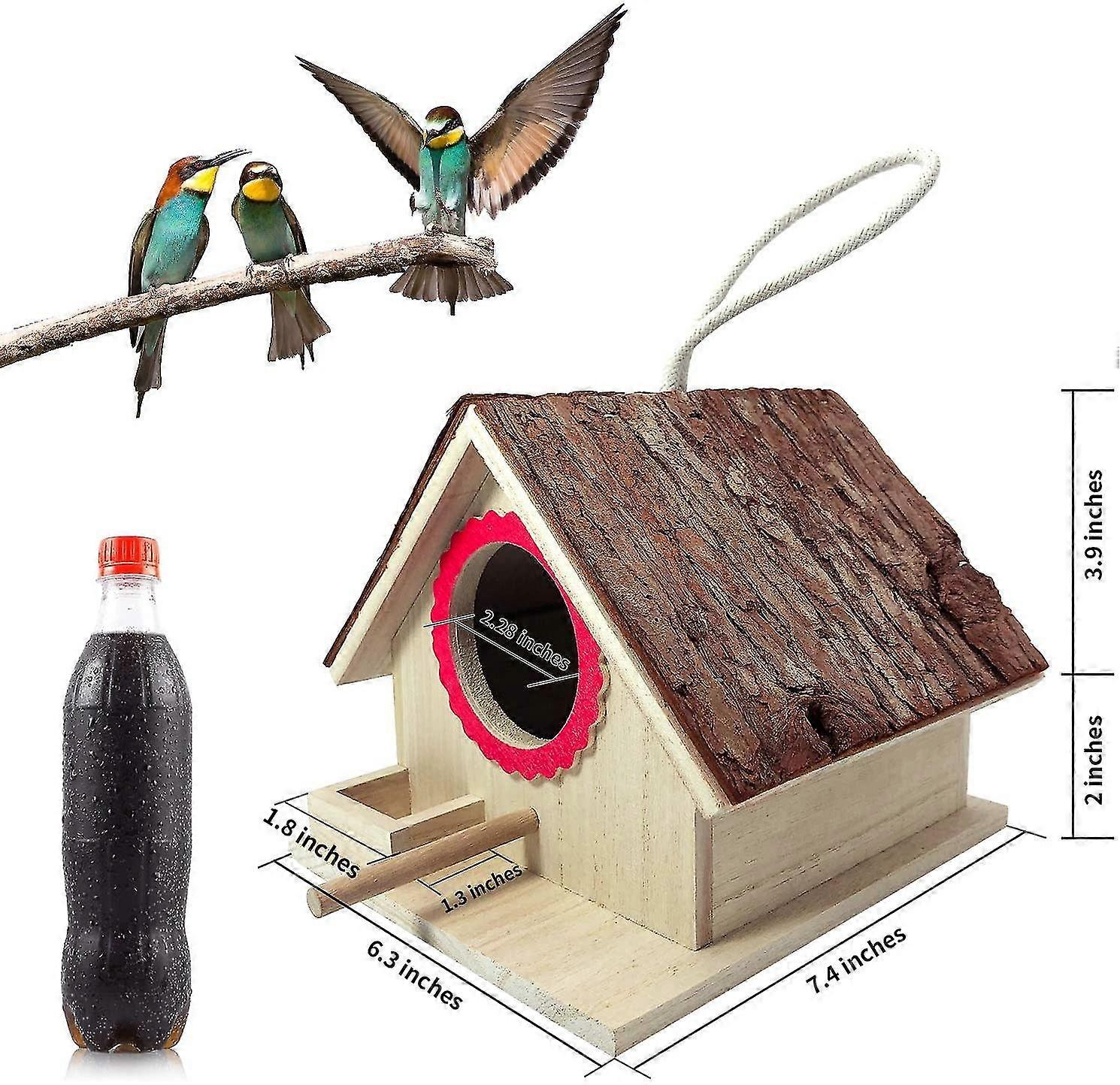 Wooden Birdhouse With Bark, For Outdoors Hanging, Humming Bird Houses ...