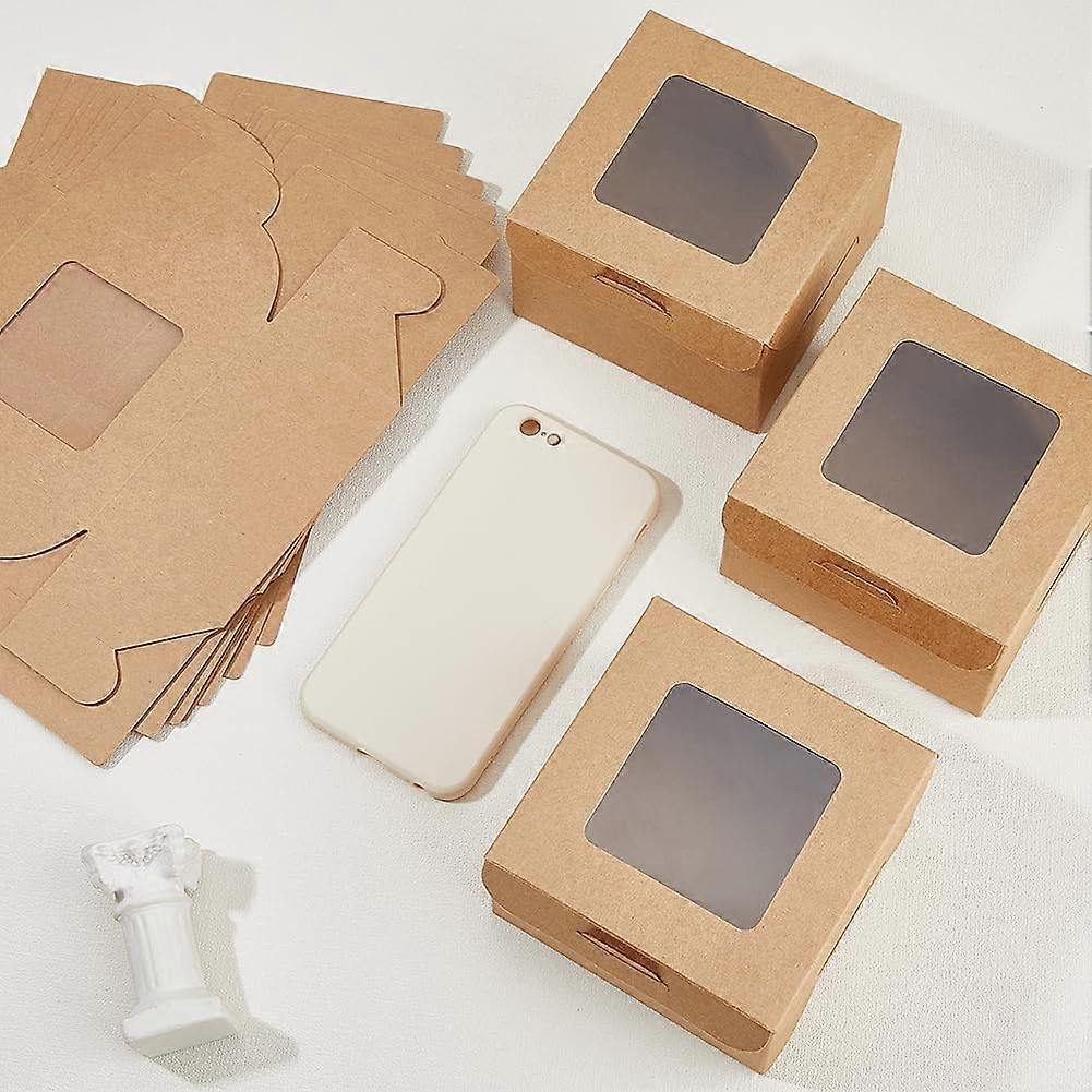 Square Kraft Paper Storage Gift Boxes Visible Winbow Gift Packaging ...