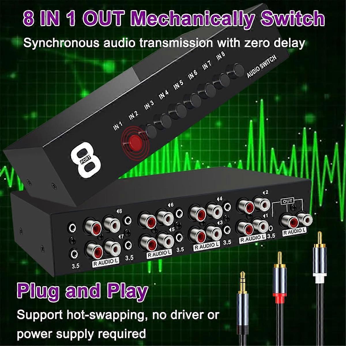 3.5mm Aux + L/R Bi-Directional Stereo Audio Switch 8 in-1 Out A/B ...