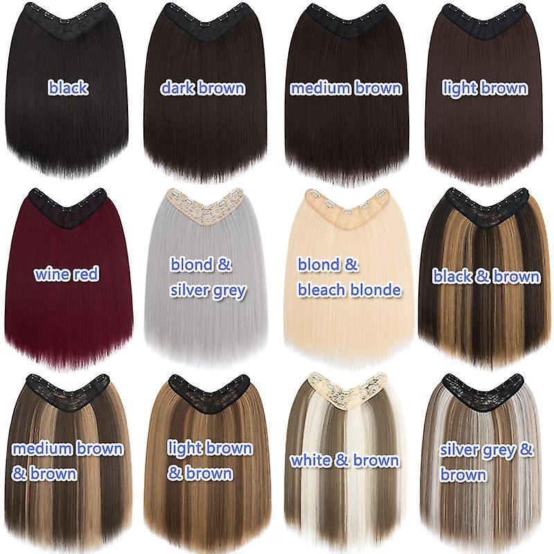 One Piece Clip in Hair Extensions V-Shaped Straight Hair Synthetic ...
