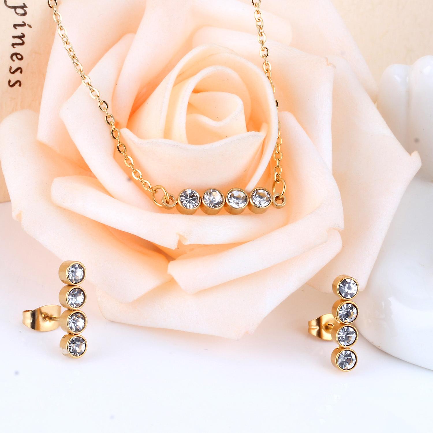 Four Round Frames With Diamonds Forming A Straight Pendant Necklace And ...