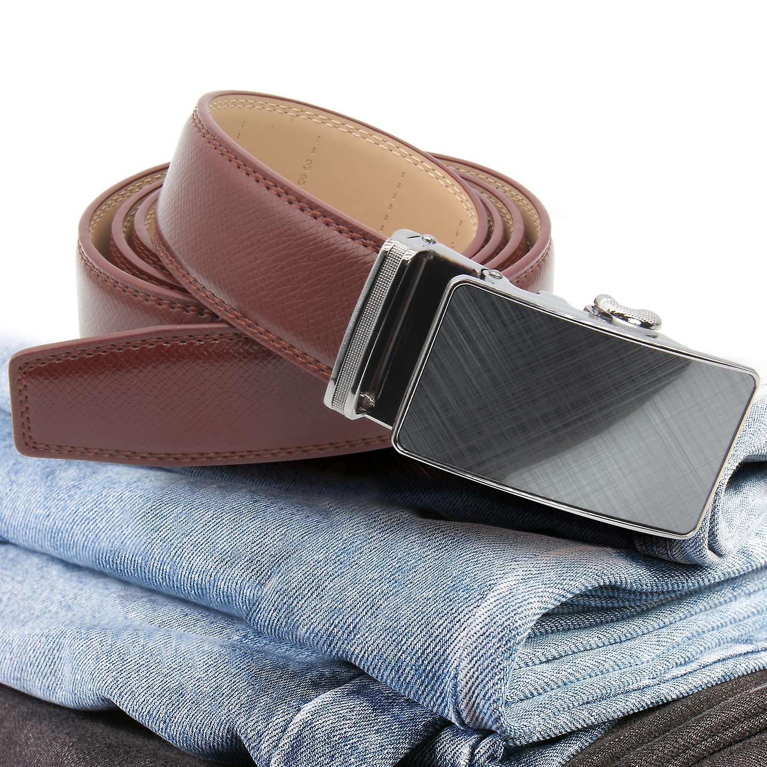 Men's Leather Automatic Ratchet Buckle Slide Belt | Fruugo UK
