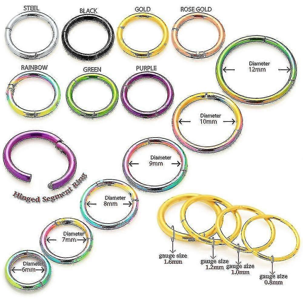 20 Gauge ( 0.8mm ) - 9mm Diameter 316l Surgical Steel Hinged Clicker Segment Nose Ring Piercing ...