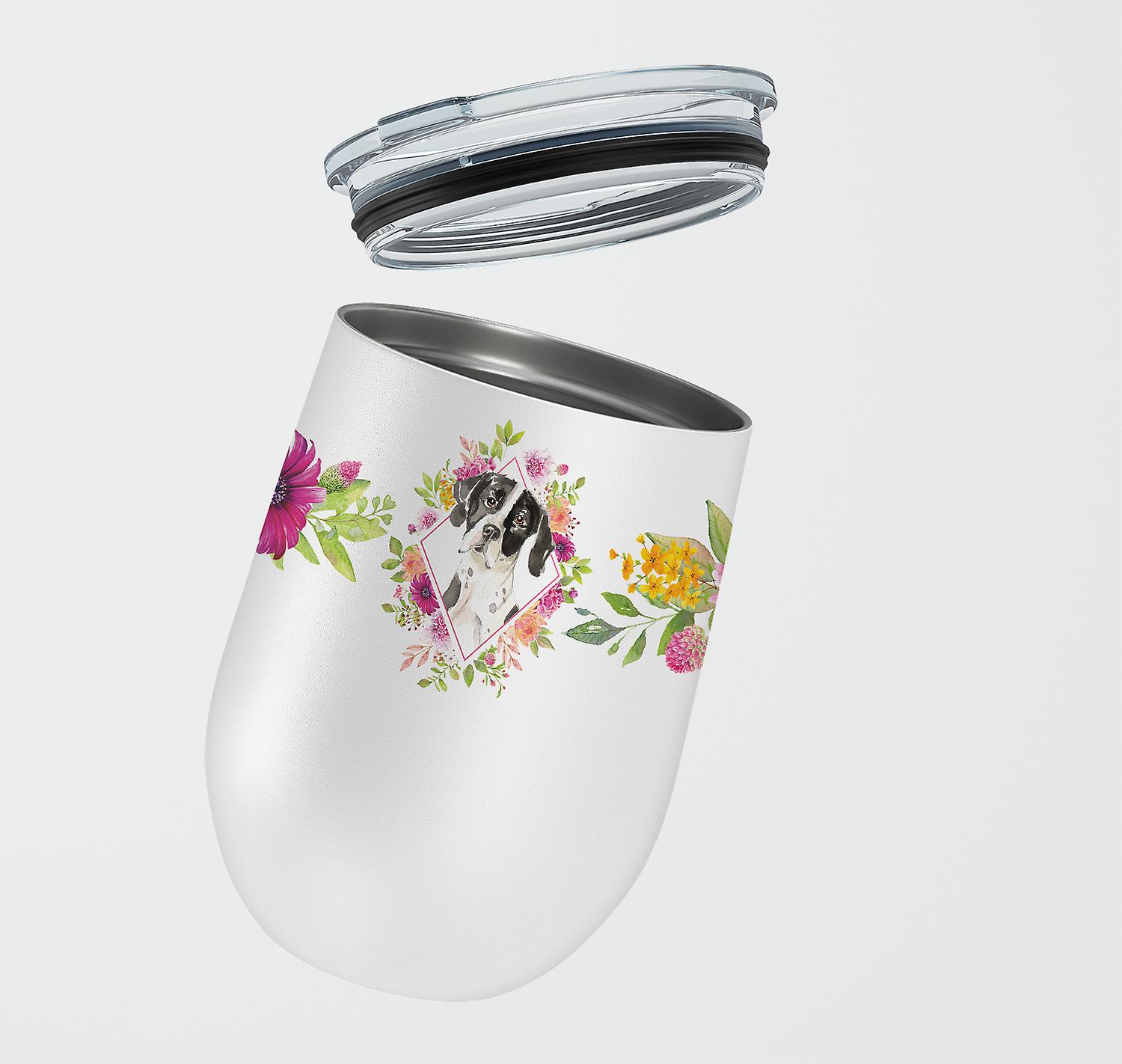 English Pointer Pink Flowers Stainless Steel 12 oz Stemless Wine Glass ...