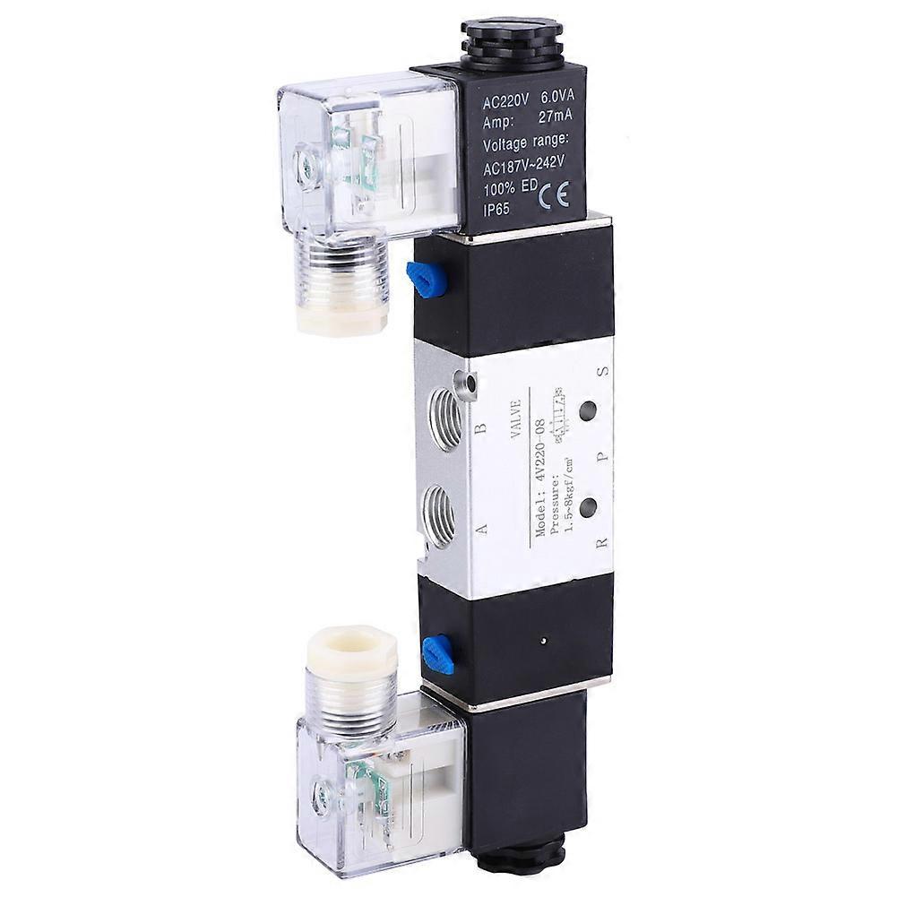 4V220-08 1/4" Inlet Outlet 1/8" Exhaust Pneumatic Solenoid Air Valve 2 Position 5 Way(AC220V ...