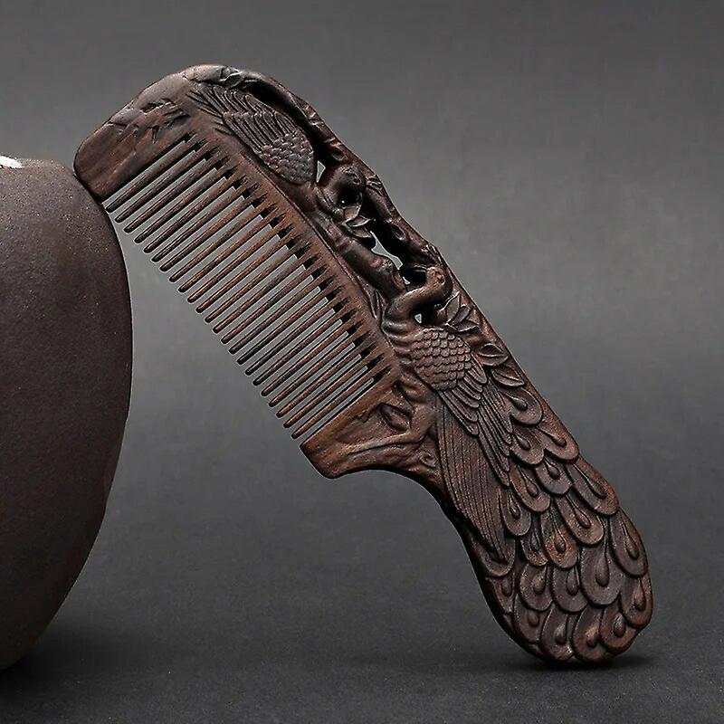 Ebony Handle Double Sided Carved Comb Fine Toothed Solid Wood Antique ...