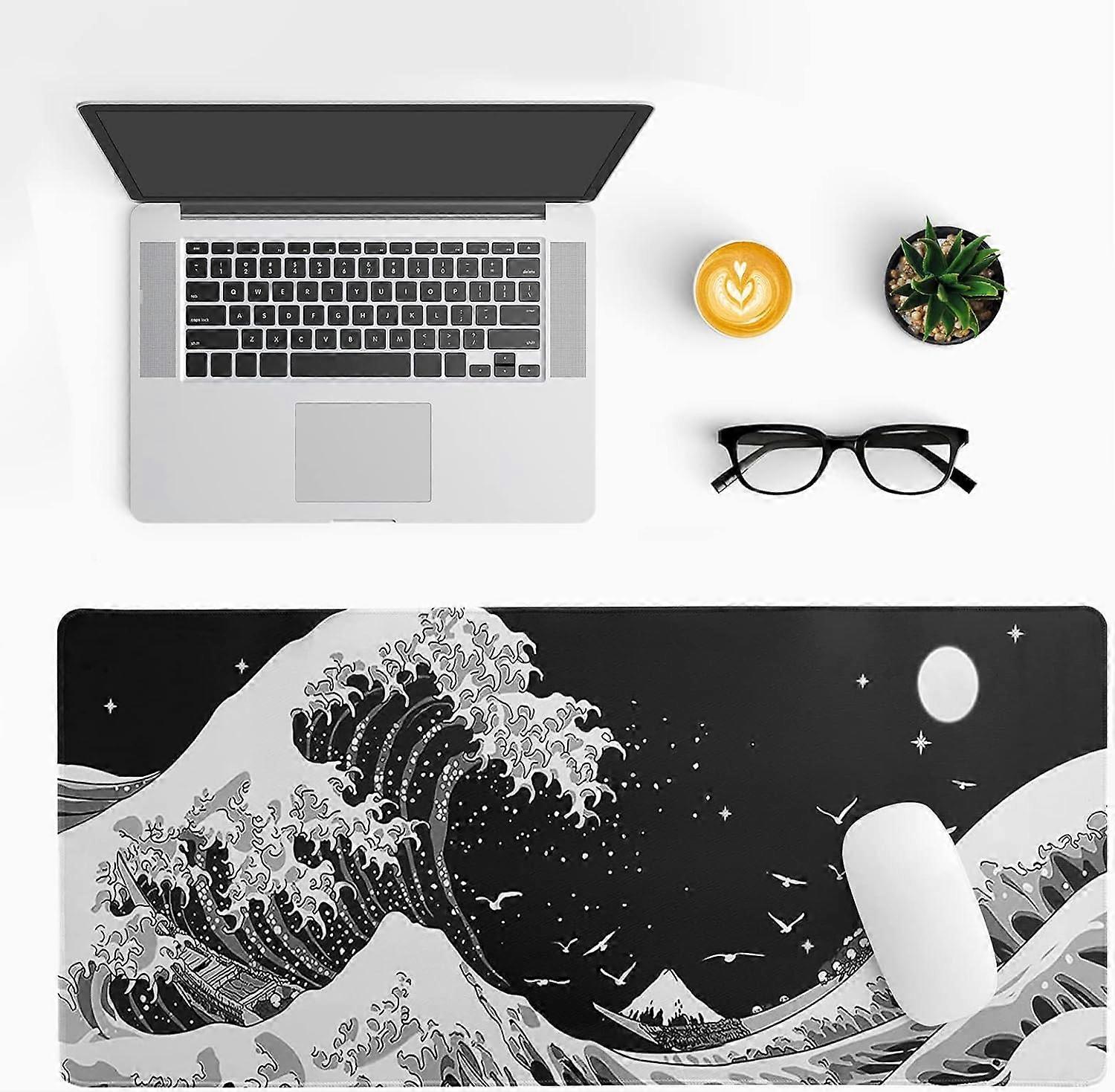 Japanese Black Sea Wave Mouse Pad Abstract Black Gaming Mouse Pad ...