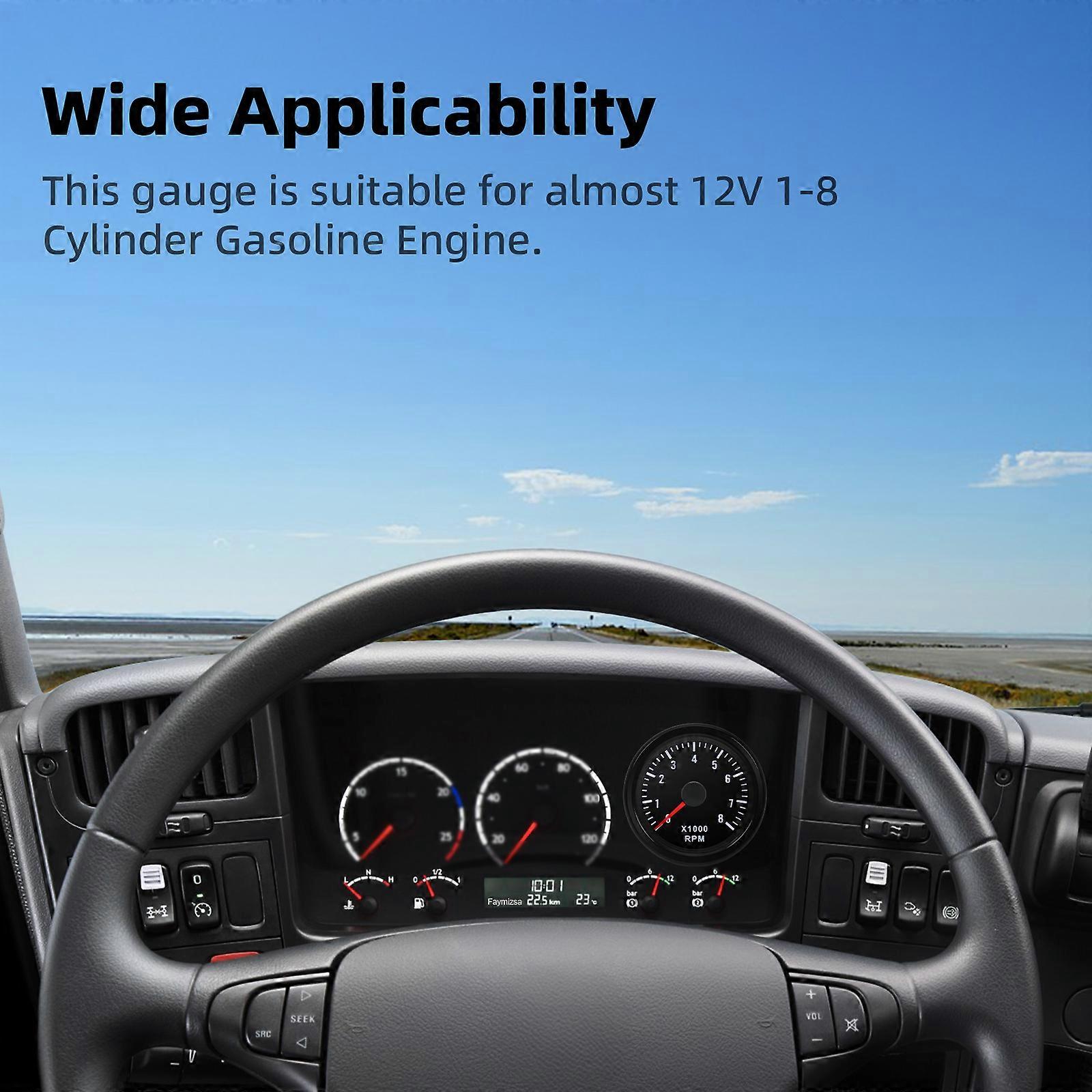 52mm Auto Tachometer White LED 0-8000 RPM Meter Car Gauge 1-8 Cylinders ...