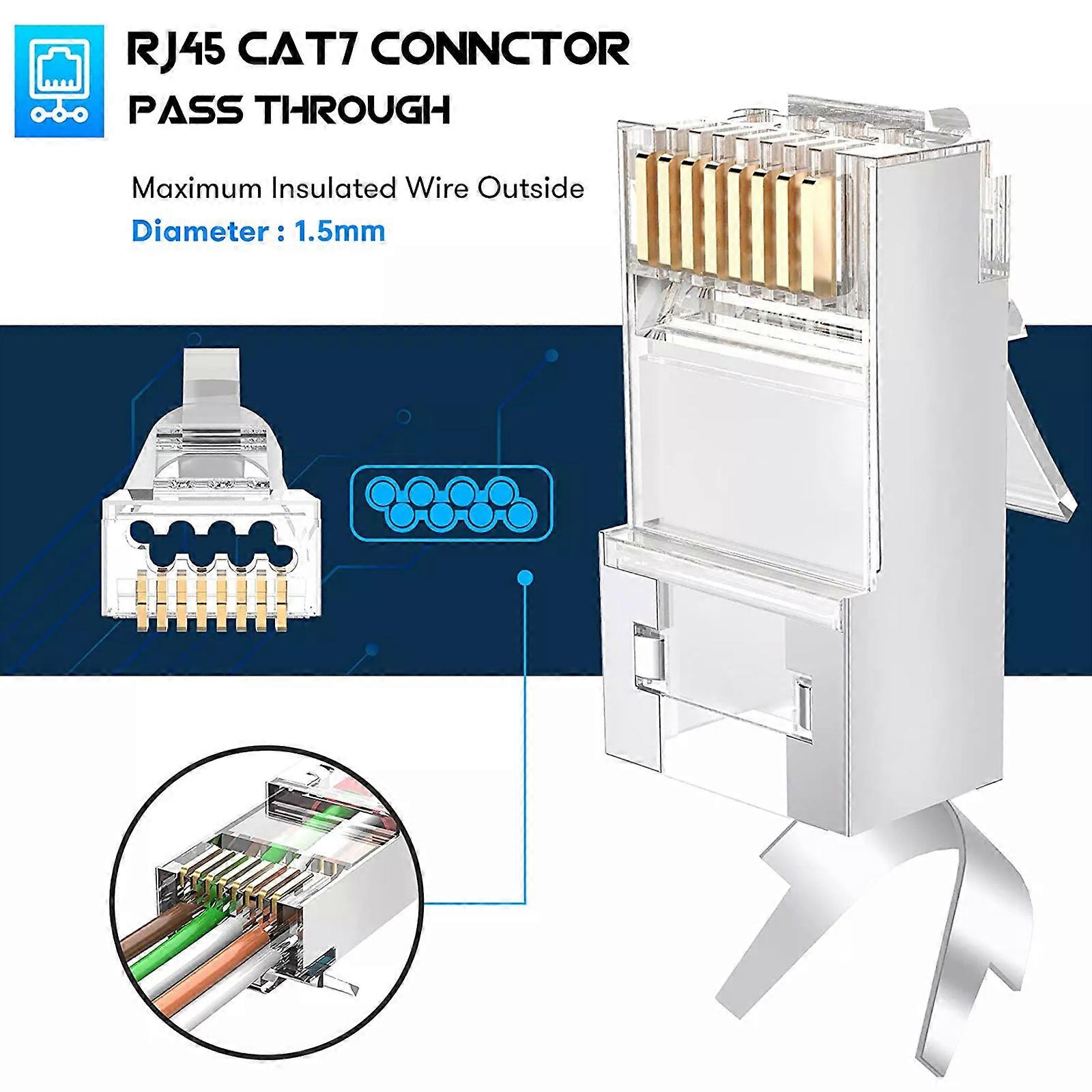 RJ45 Cat7 & Cat6A Pass Through Connectors RJ45 Modular Plug 50UM 50Pcs ...
