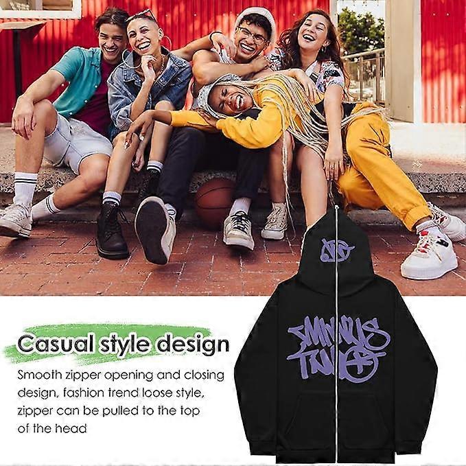 Men's Minus-Two Zip Hoodie, Y2K Hip Hop Streetwear Casual Jacket ...