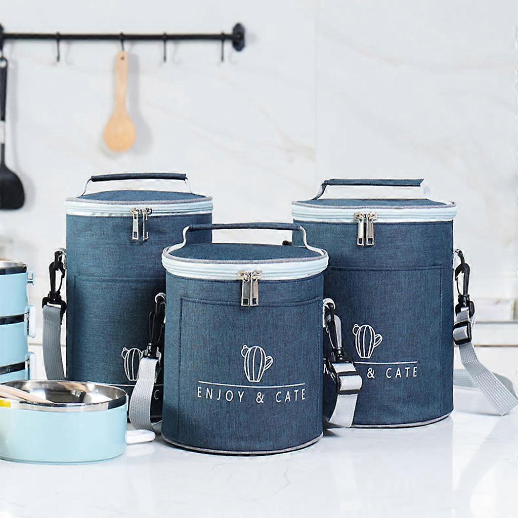 Waterproof Oxford Insulated Round Lunch Tote Portable Cylinder Thermo ...