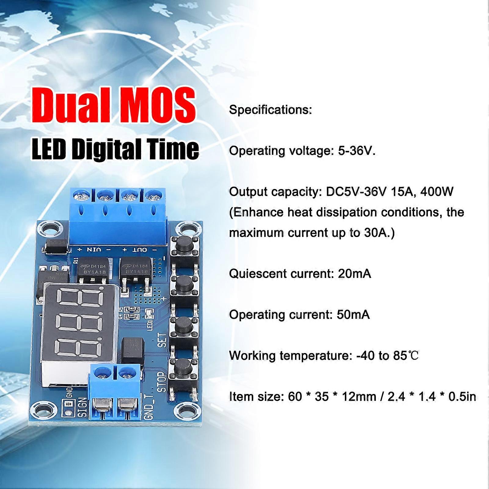 5-36V Input Dual MOS LED Digital Time Delay Relay Trigger Cycle Timer ...