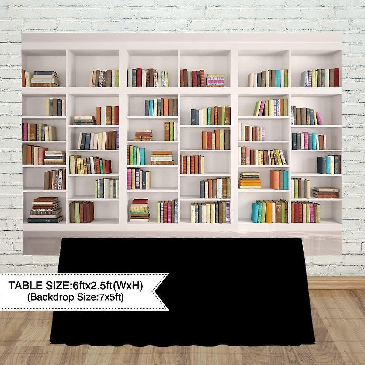 White Wooden Library Bookshelf Photography Backdrops Back to School Retro Books Student Study ...