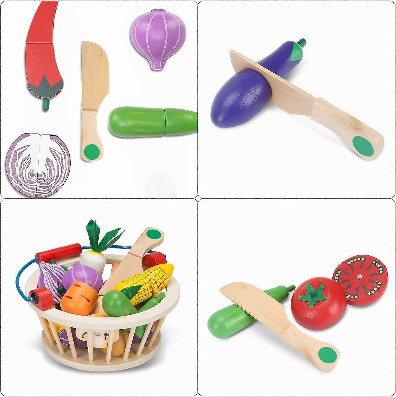 HEYTEA Magnetic Wooden Cutting Fruits Vegetables Food Play Toy Set with ...