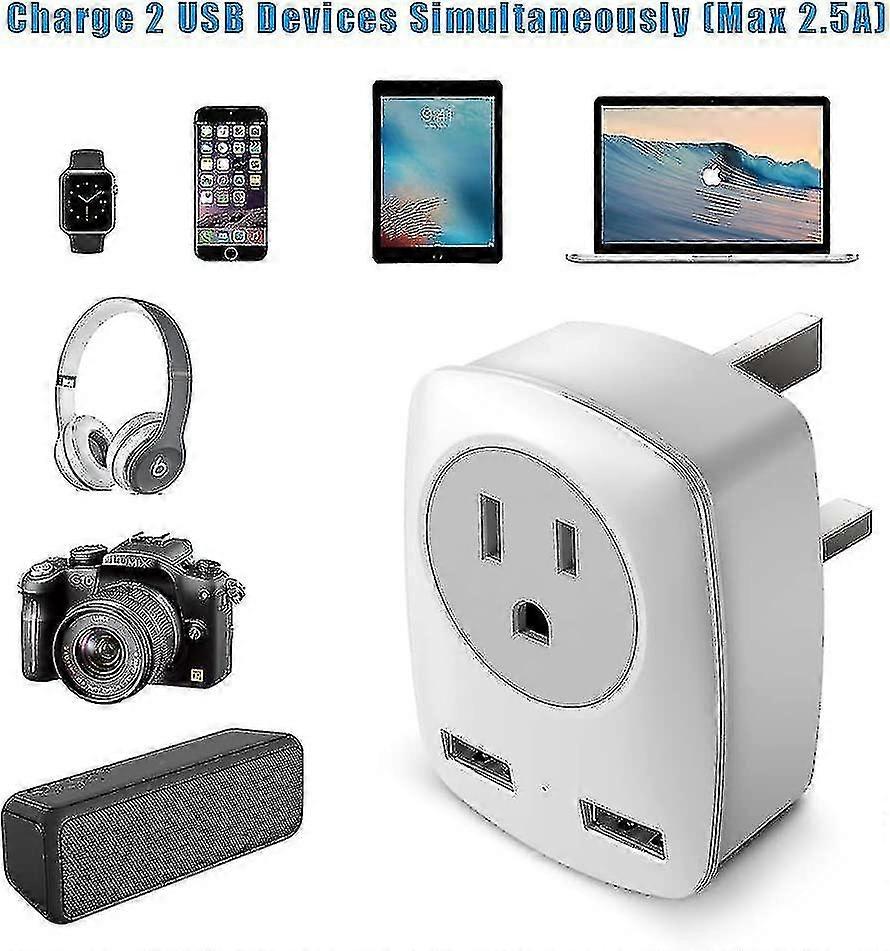 Uk Travel Adapter, Us To Uk/ireland/hong Kong Plug Adapter With 2 Usb ...