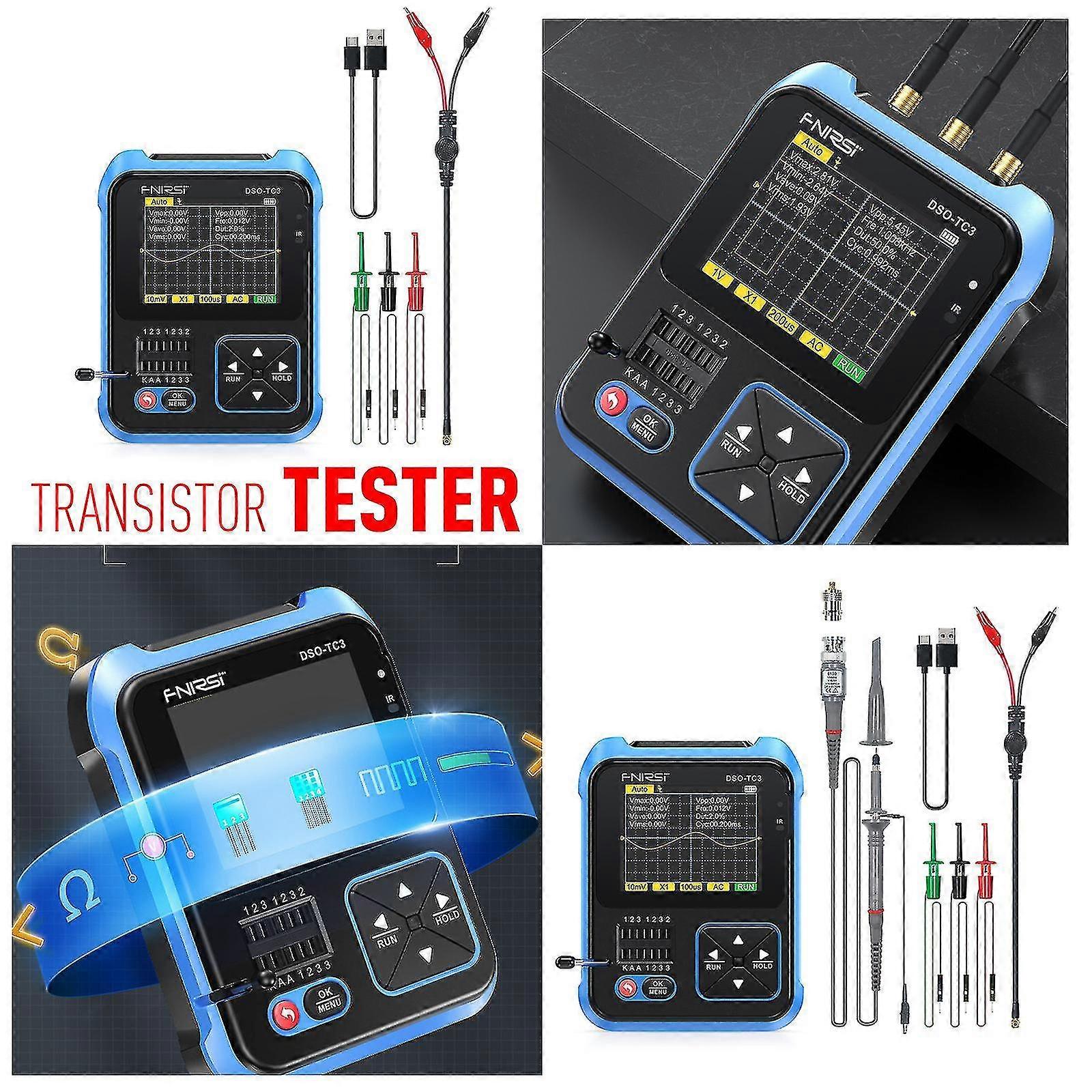 3 In 1 Fnirsi Dso-tc3 Digital Oscilloscope Transistor Tester 500kmhz ...