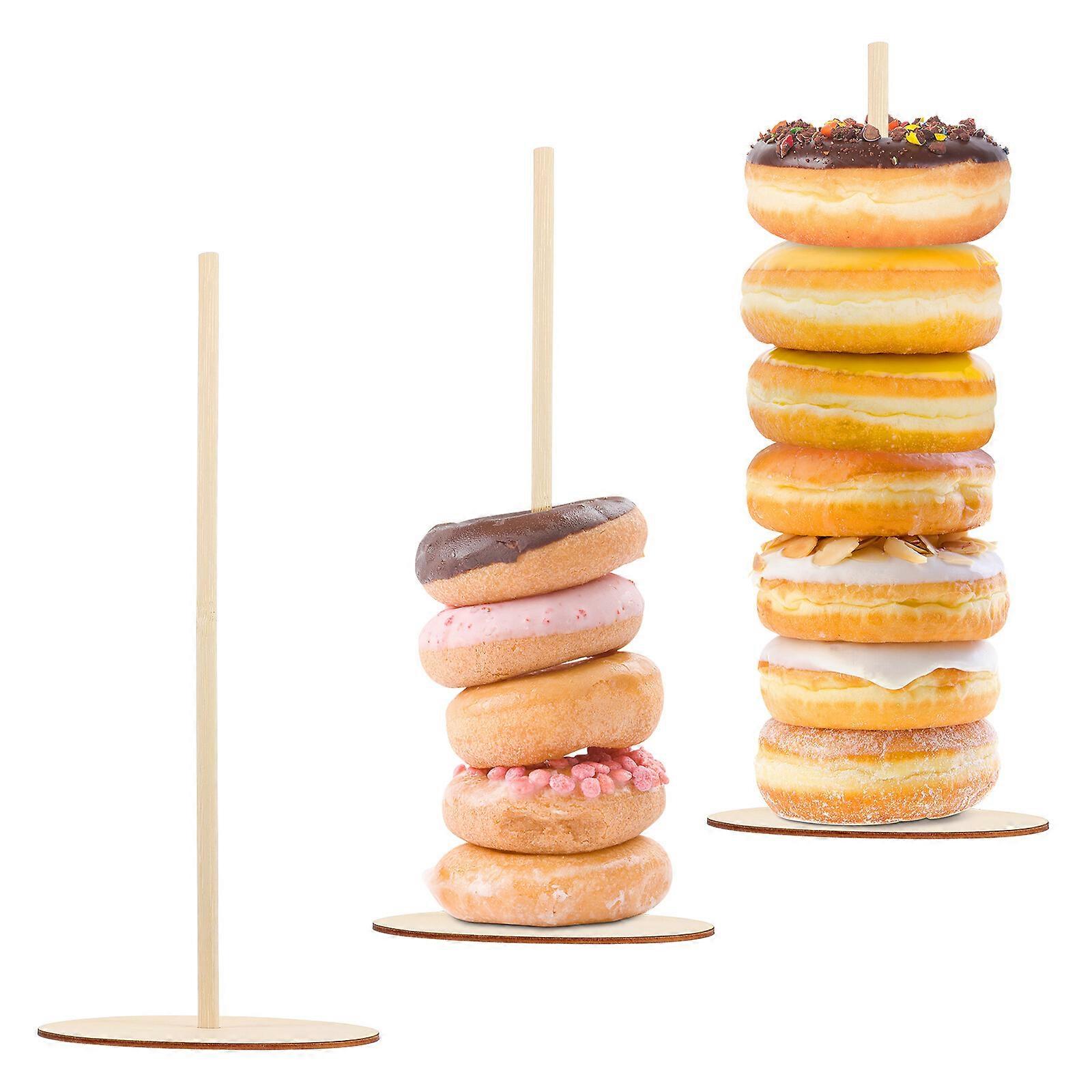Amosfun 3pcs Wood Donut Stands Simple Structure Donut Bar Holder Wooden ...
