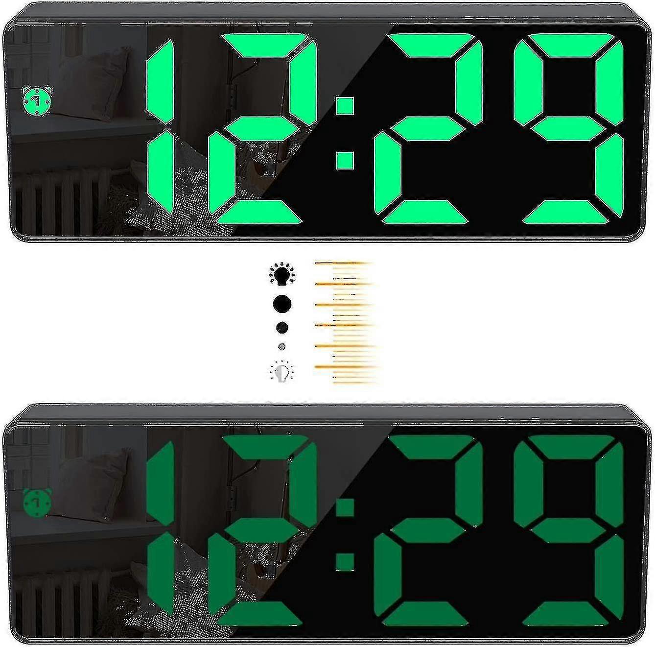 Digital Alarm Clock, Large Led Display, Mirror Surface Clock With Snooze Function And Brightness ...