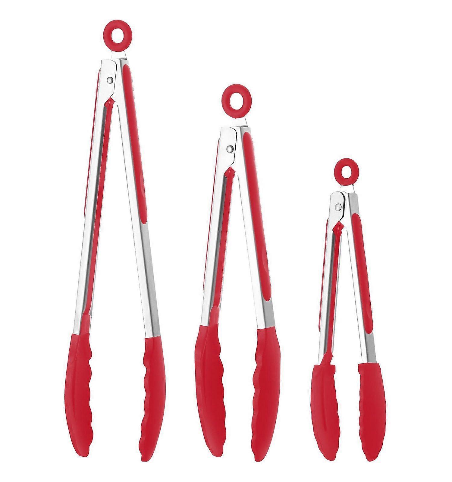 Barbecue tongs, kitchen tongs, set of 3, stainless steel barbecue tongs ...