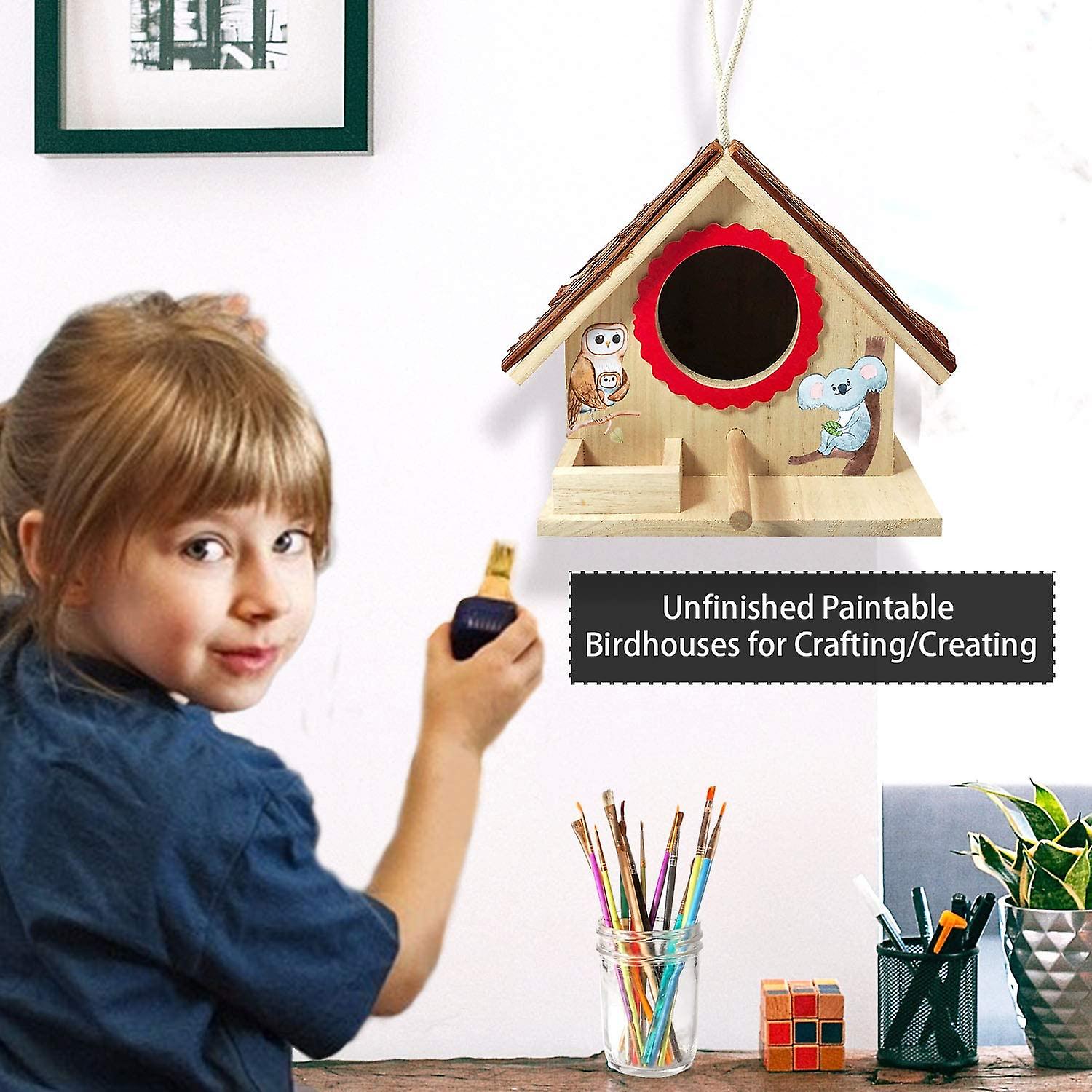 Wooden Birdhouse With Bark, For Outdoors Hanging, Humming Bird Houses ...