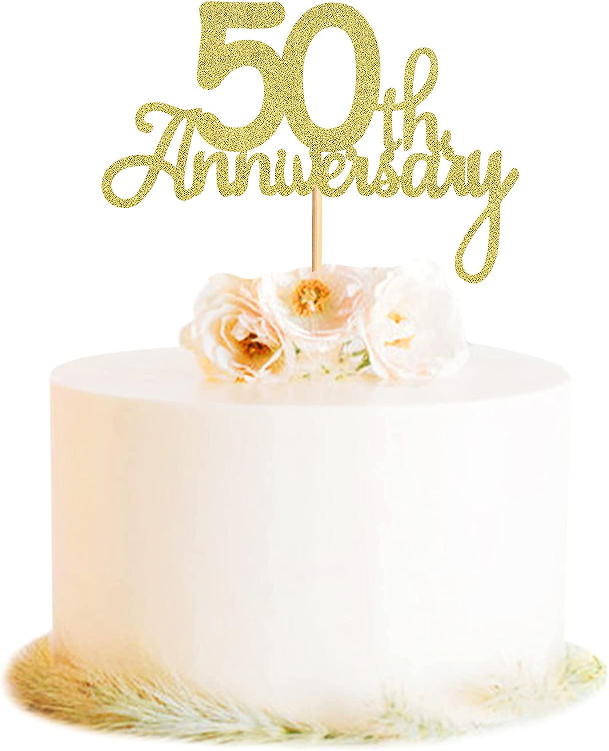 Gold Glitter 50th Anniversary Cake Topper for 50th Wedding Anniversary ...