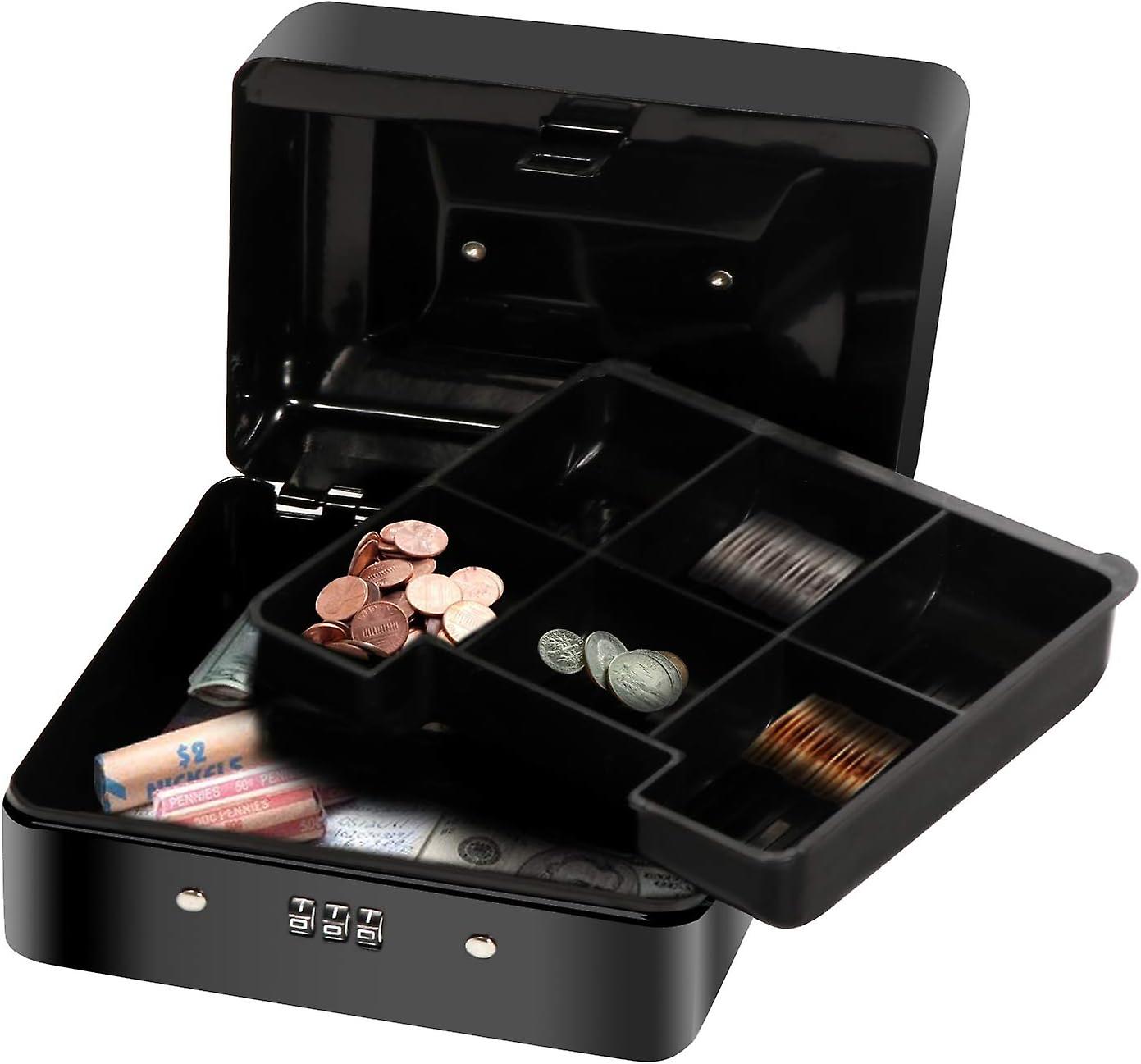 Small Cash Box with Lock Portable Metal Cash Box with Removable Tray ...