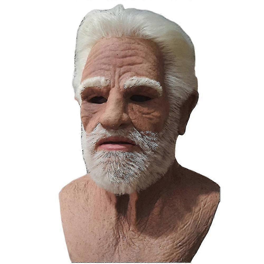 Old Man Face Cover Latex Mask, Halloween Creepy Wrinkle Old Person Mask ...