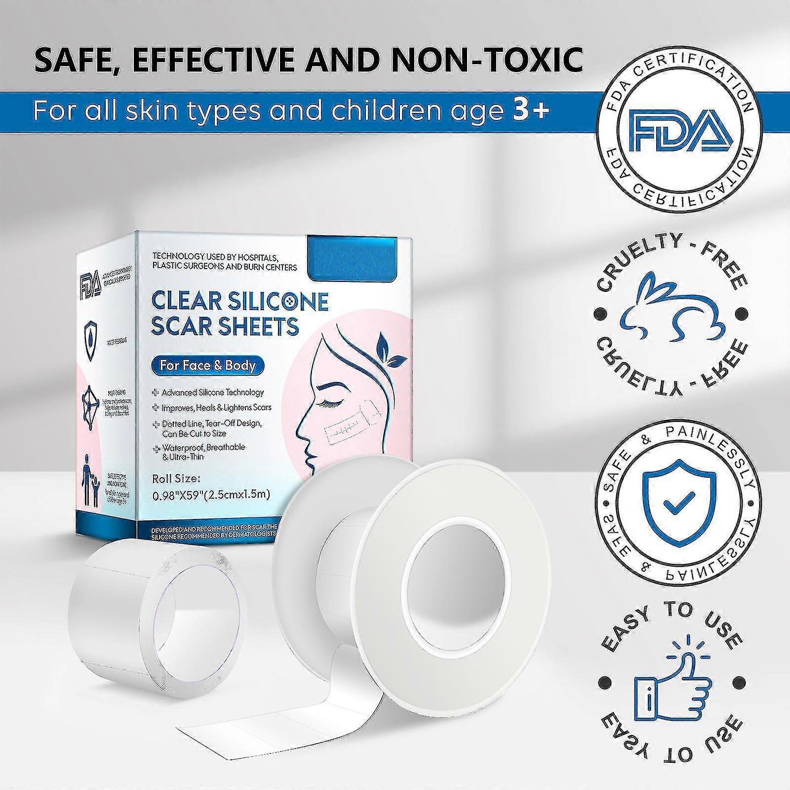 Silicone Scar Sheets (2.5cmx 1.5m), Upgrade Clear Scar Tape, Silicone ...