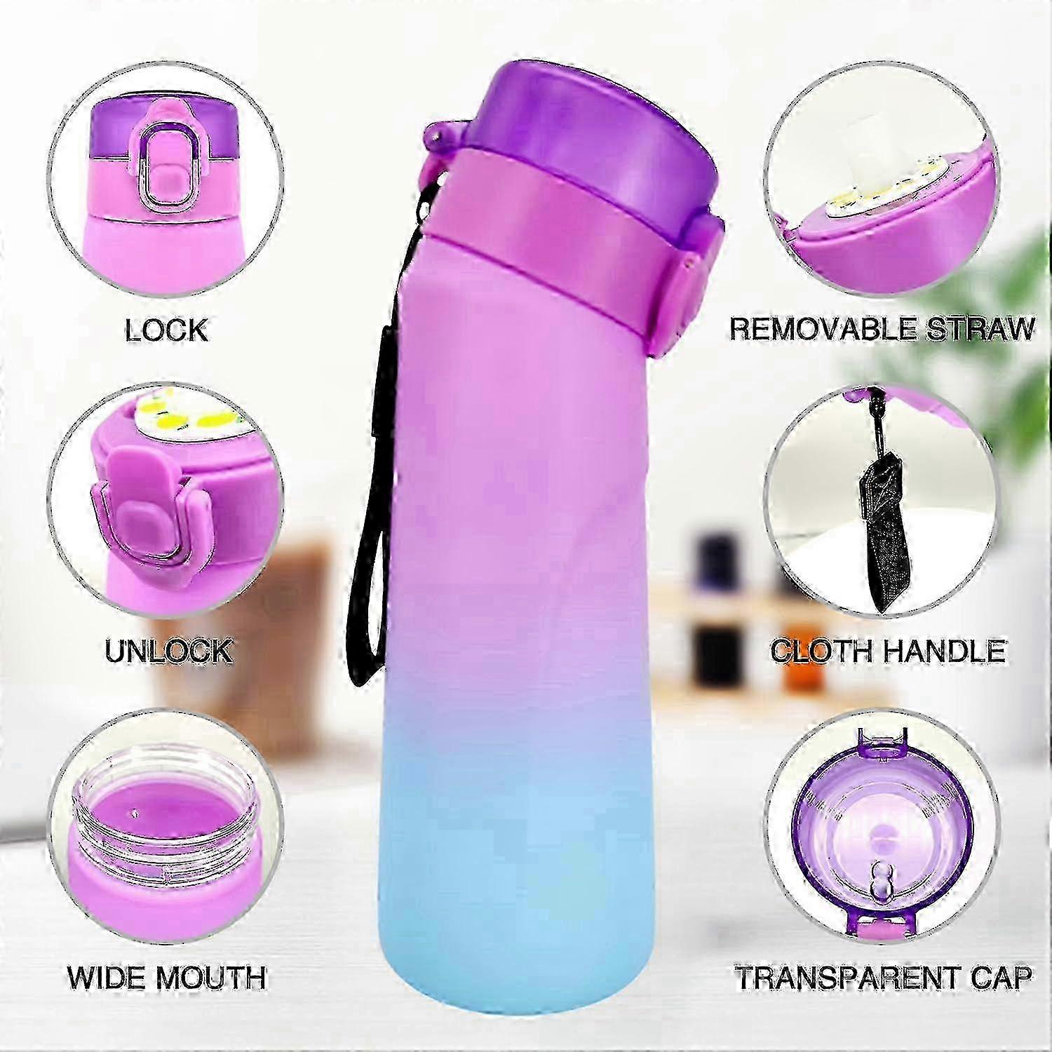 Air Water Bottle With 5 Flavor Pods, 750ml Sports Air Water Bottle With Straw, Leak Proof ...