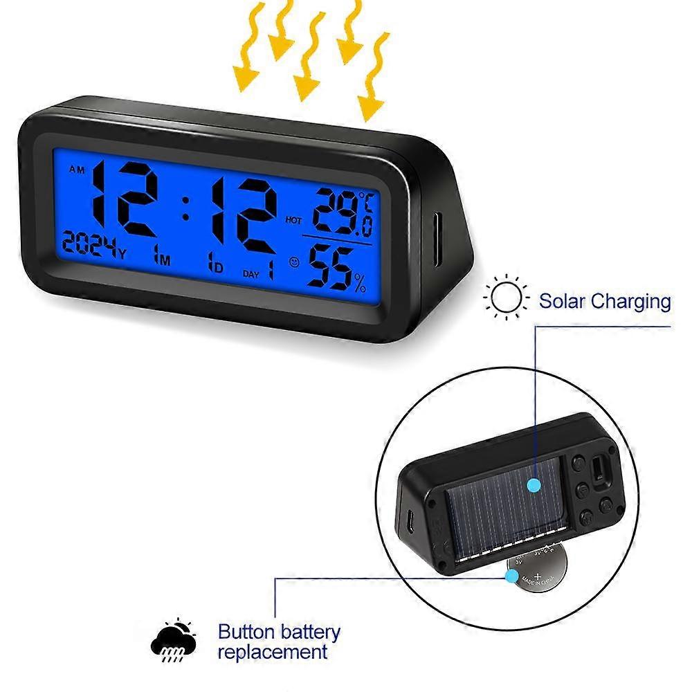 Solar Car Digital Clock Date Week Temperature Humidity LCD Display for ...