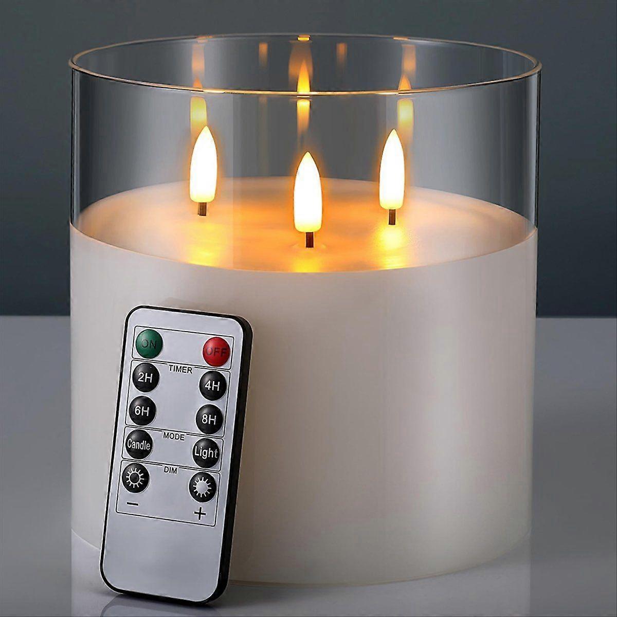 6x6Inch Extra Large Flameless Candles, 3 Wick Glass Large Candles with ...