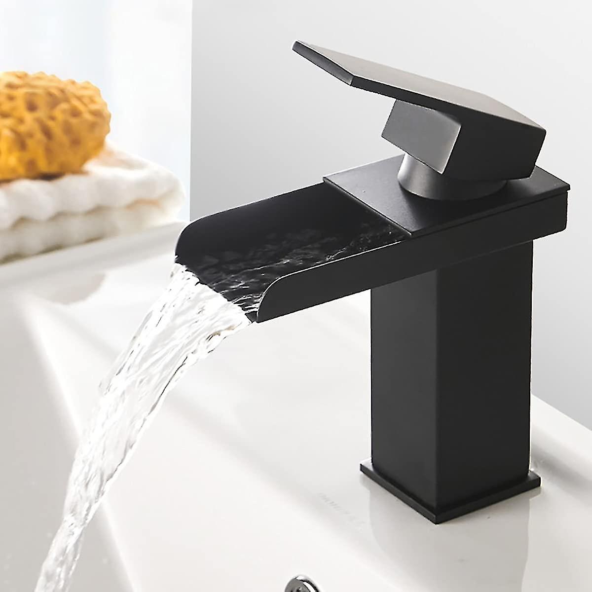 Bathroom Faucet Black Waterfall Bathroom Faucet Rectangular Single Hole ...