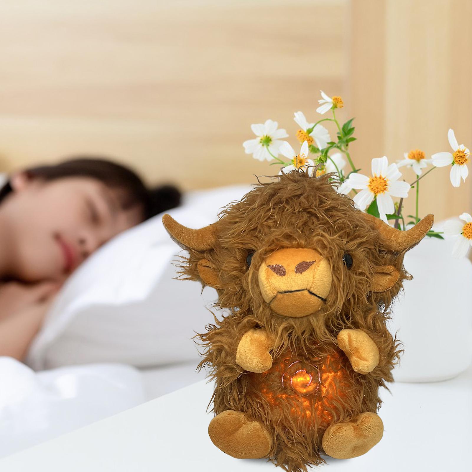 Baby Breathing Highland Cow Plush Toy with Soothing Music Light Musical ...