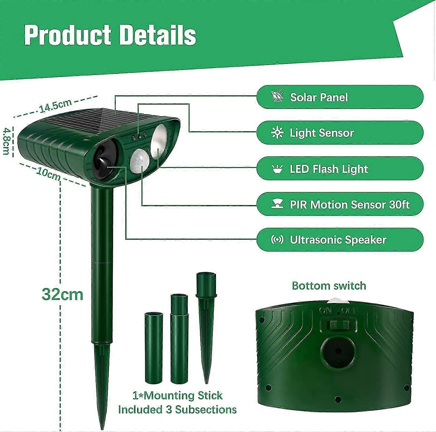 Ultrasonic Cat Deterrent, Dog Chaser, Solar Animal Deterrent With ...