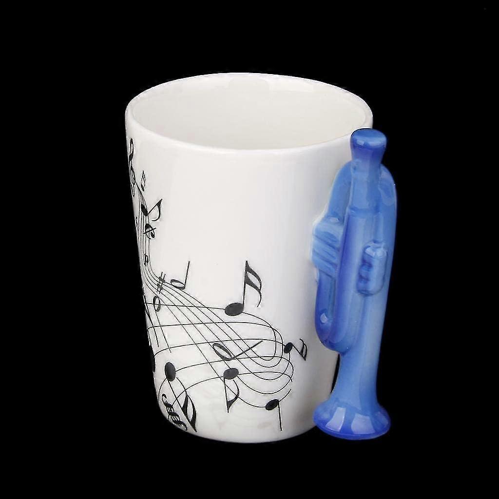 1x Blue Trumpet Handle Mug Cup Porcelain Coffee Milk Cup Music Note ...